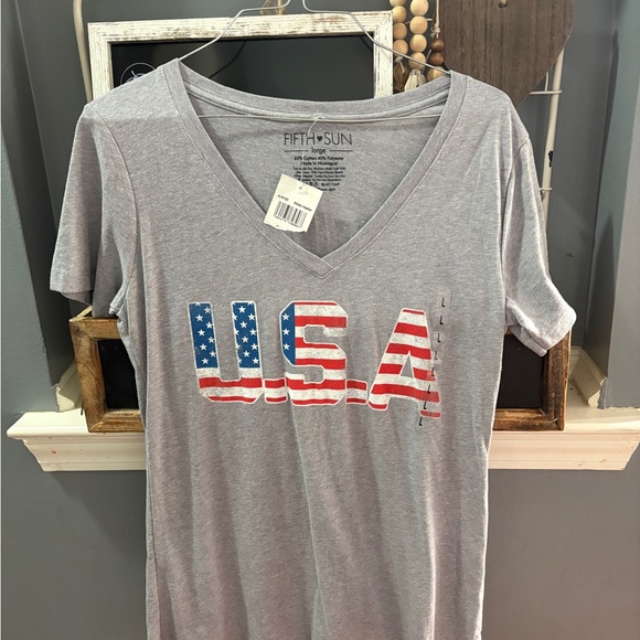 Fifth Sun | Tops | Fifth Sun Gray Usa Vneck Tshirt | Poshmark